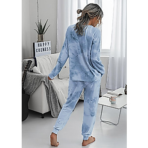 PRETTYGARDEN Women's Tie Dye Two Piece Pajamas Set Casual Long Sleeve Sweatshirt with Long Pants Loungewear (Grey,X-Large)