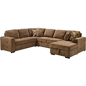 123" Convertible U-shaped Sectional Sofa with Pull Out Sleeper Couch Bed,Storage Chaise Lounge and 4 Throw Pillows,Oversized Polyester Upholstered Modular Sofá&Couches for Living Room,King Size