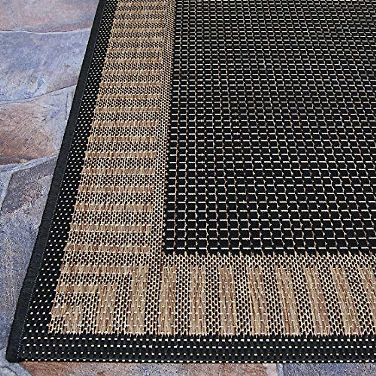 Couristan Recife Wicker Rug, 5-Feet 3-Inch by 7-Feet 6-Inch, Stitch/Black/Cocoa