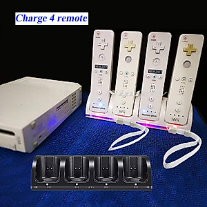 4-in-1 Charging Station for Wii Remote Controller with Rechargeable Batteries and Motion Sensor, Dock, Cable and Adapter - The Ultimate Charger for Nintendo Wii U/Wii（White）