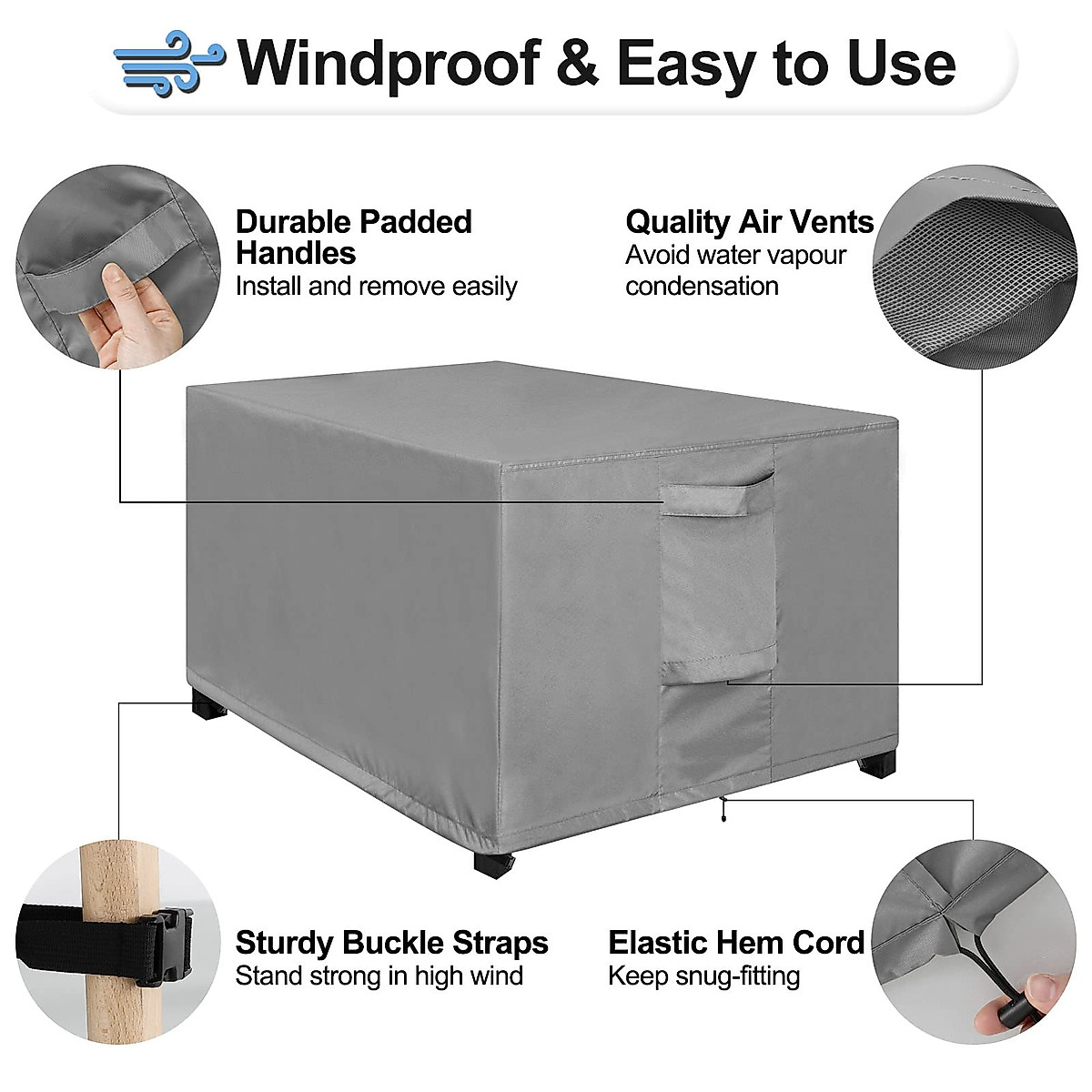 OutdoorLines Outdoor Waterproof Patio Ottoman Covers - Rectangle UV-Proof Patio Side Table Cover Windproof Heavy-Duty Furniture Covering Protector 48L x 25W x 18H Inch, Grey