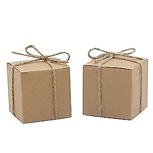 Amajoy 50pcs Kraft Favor Boxes with 50pcs Twine, Rustic Kraft Paper Candy Box for Wedding Favor Baby Shower Favor