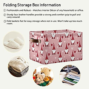 Wusikd Valentines Day Storage Basket Set of 1 Large Fabric Cute Gnomes Hearts Storage Basket Bins Box Cube with Handles Collapsible Closet Shelf Clothes Organizer Basket for Nursery Bedroom