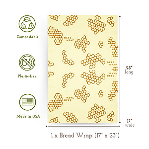 Bee's Wrap - Large Bread Wrap - Made in the USA with Certified Organic Cotton - Plastic and Silicone Free - Reusable Eco Friendly Beeswax Food Wraps
