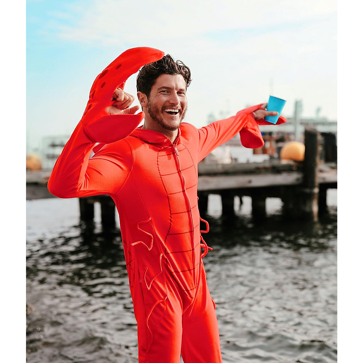 Tipsy Elves' Men's Lobster Costume - Red Sea Crustacean Halloween Jumpsuit Size Large