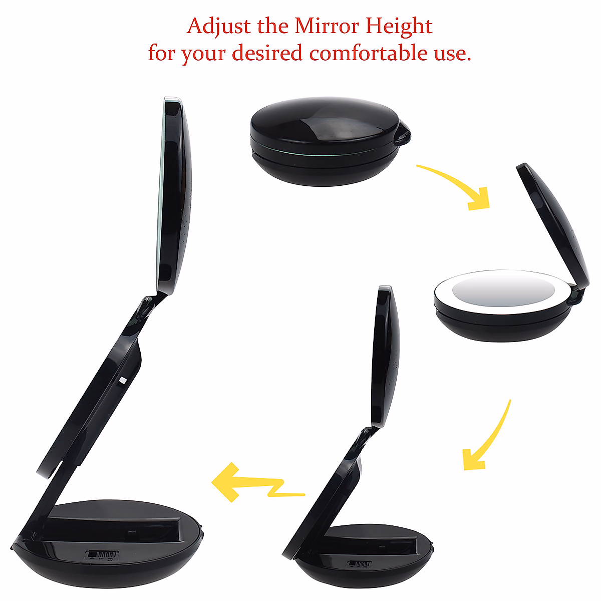 VrHere MirriM LED Lighted Travel Makeup Magnifying Mirror,Magnifies 10x and 1x, Luxury Double Side and Folding Pocket Vanity/Cosmetic Mirror (Black)