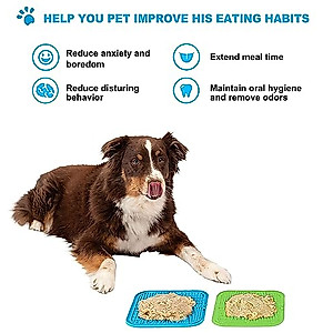 Lesipee Licking Mat for Dogs & Cats 2 Pack, Slow Feeder Lick Pat, Anxiety Relief Dog Toys Feeding Mat for Butter Yogurt Peanut, Pets Supplies Bathing Grooming Training Calming Mat (Blue&Green)