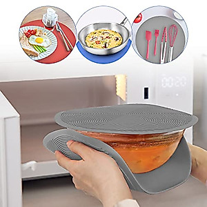 KooMall 12 10 Inch Multi-use Microwave Mat, Trivet, Pot Holders, Drying, Baking, Place Mat, Utensils Rest, Silicone Cover Pad for Hot Pots Pans Bowls Plates Dishes Kitchen Counter, Heat Resistant,Gray