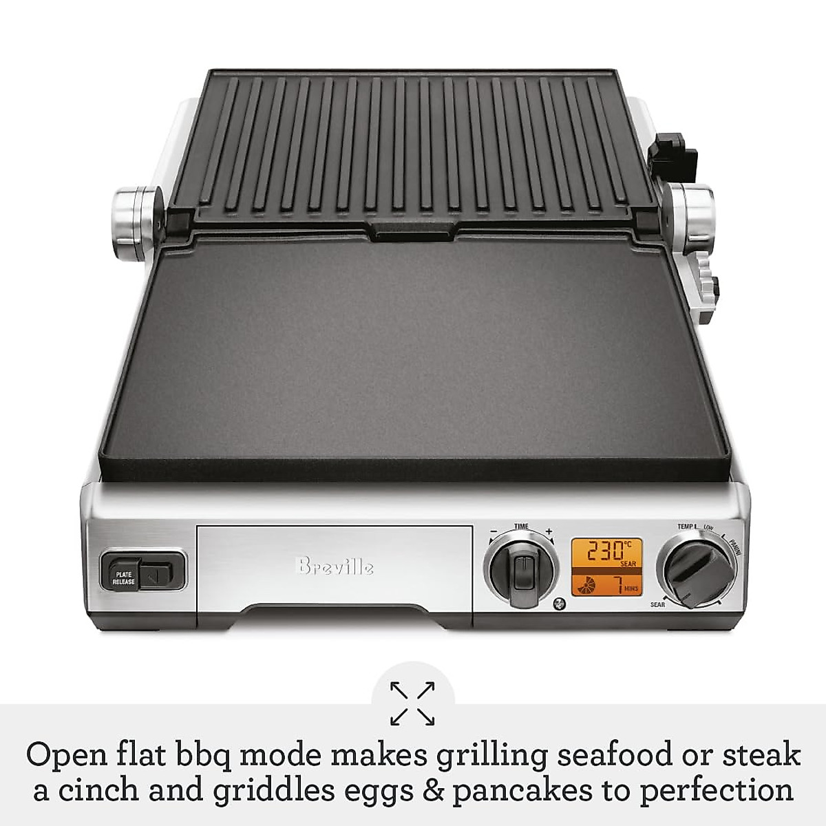 Breville BGR820XL Smart Grill, Electric Countertop Grill, Brushed Stainless Steel., 14" x 14" x 5 3/4"