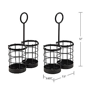 Giftburg Loop & Wire Buffet Caddy Tabletop Organizer, Flatware Napkin and Plate Picnic Caddy Stackable Serving Set, Black