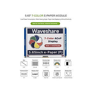 Waveshare 5.65inch Colorful E-Paper E-Ink Display Module Compatible with Raspberry Pi 4B/3B+/3B/2B/B+/A+/Zero/Zero W/WH/Zero 2W Series Boards 600×448 Pixels ACeP 7-Color