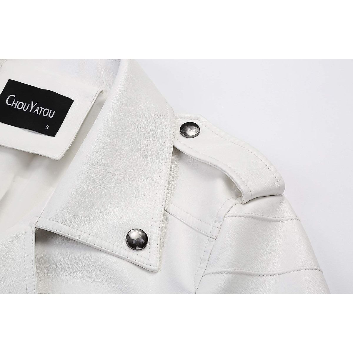 chouyatou Men's Vintage Asymmetric Zip Lightweight Faux Leather Biker Jacket (X-Large, White)