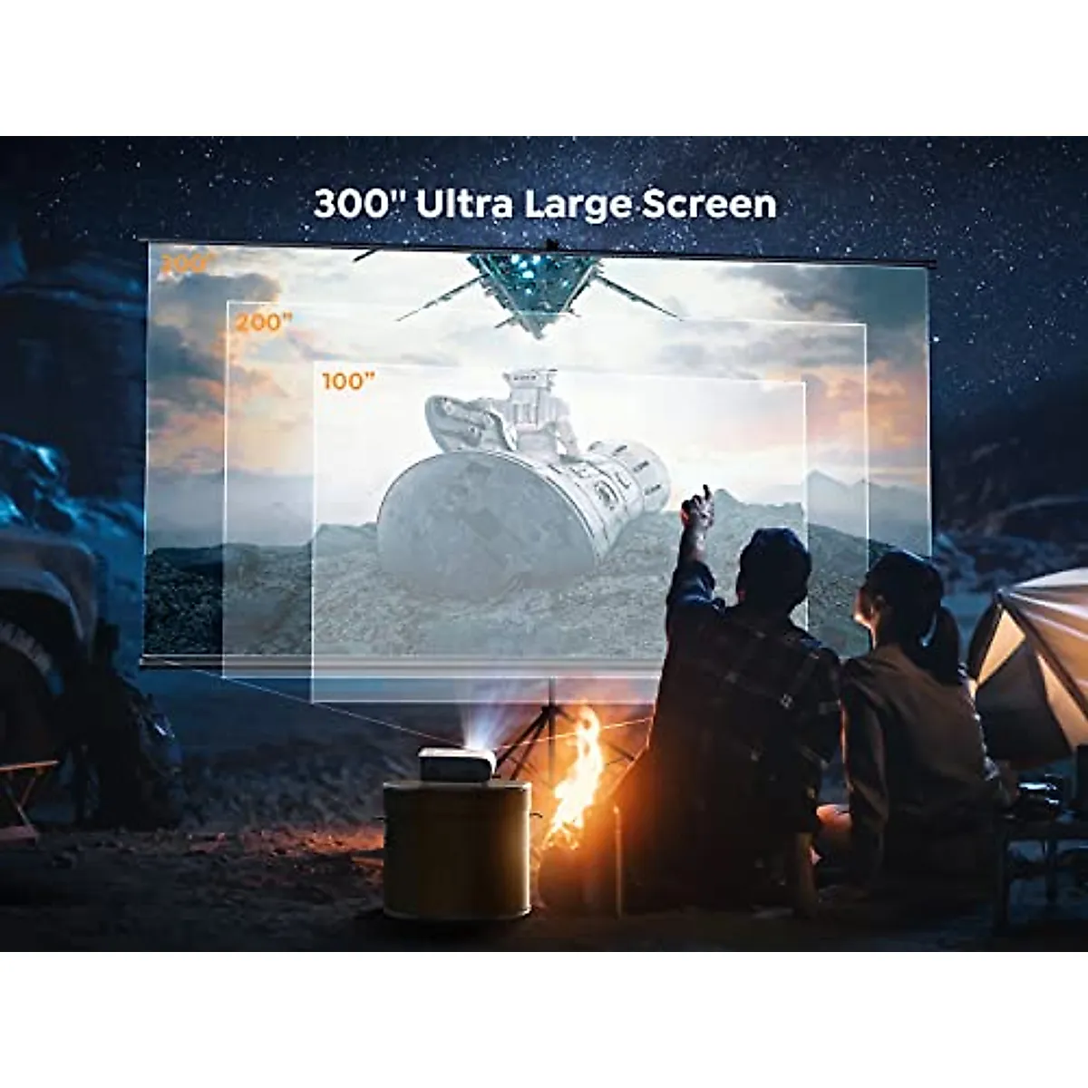 Projector with WiFi and Bluetooth, 4K Support Native 1080P Outdoor Projector YABER V8 15000 Lumens 450 ANSI 300" Display, 4P 4D Keystone&Zoom Portable Movie Projector for HDMI VGA USB iOS Android