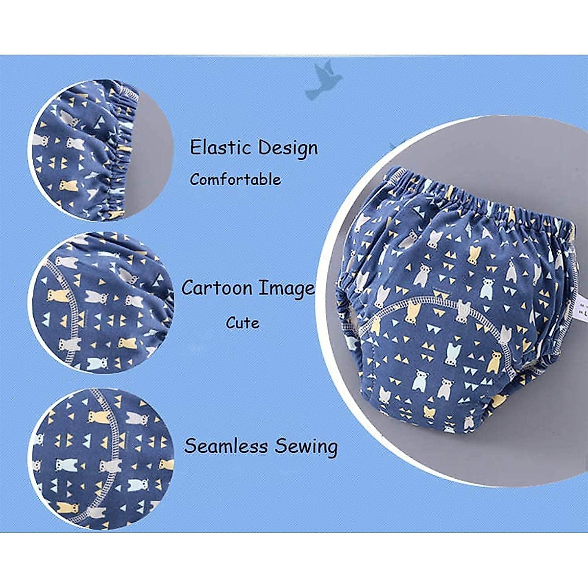 BIS New Baby Training Pants 6 Layers, Cotton Potty Training Pants, Training Underwear for Baby Boys and Girls Over 15 Months Old, Diapers Training Pants Toddler, Assorted Printed Cute Designs, Blue