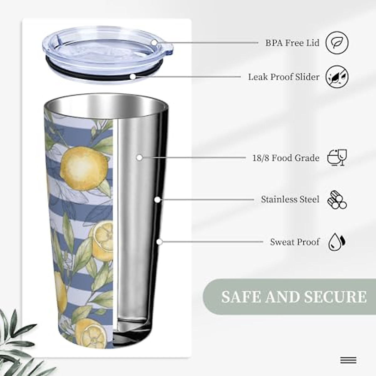IYERSKD Fruit Lemon 20 oz Stainless Steel Tumbler Vacuum Insulated Leakproof Travel Mug for Car Office Gym