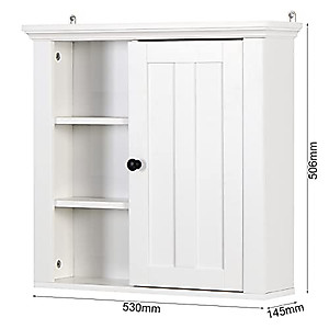 Bathroom Medicine Cabinet, Wall Mounted Storage Cabinet with Adjustable Shelf and 3 Open Compartments, Wooden Medicine Cabinet Storage Organizer for Bathroom - L20.9 x W5.7 x H20.1 Inch - White