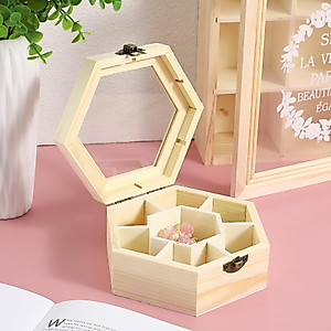 Wooden wood treasure box Jewelry Box DIY Hexagon Shape Jewelry Organizer Jewelry Case for Earrings Necklace unfinished jewelry box Jewelry wooden jewelry box