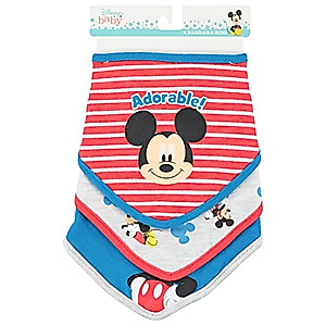 Disney Baby Unisex Mickey Mouse Bandana Bib 3-Pack - Mickey Mouse Baby Bibs (Blue/Red/Grey, 0-12M)