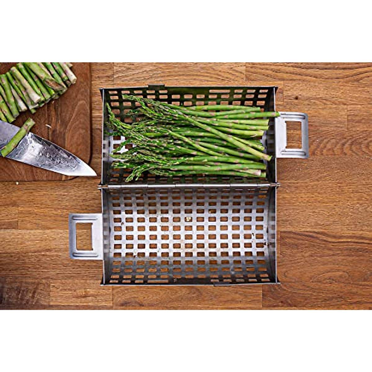 BBQ Dragon | Rolling Grill Basket | Food Grade Stainless Steel Grilling Basket | 13.5”x5.6” Cylinder | Vegetables, Shrimp, Fish, Chicken Wings | Snap Close Lid | Dishwasher Safe | Grilling Accessory