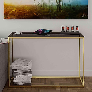 Cortesi Home Jul Console Table in Gold Stainless Steel and Smoked Glass