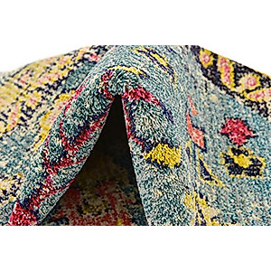 Unique Loom Monterey Collection Vintage Bohemian Inspired with Distressed Tribal Design Area Rug, Round 8' 0" x 8' 0", Blue/Yellow