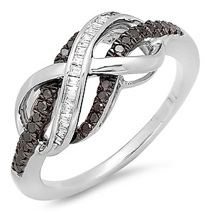 Dazzlingrock Collection 0.25 Carat (ctw) Sterling Silver Black & White Diamond Ladies Infinity Wedding Ring 1/4 CT, Size 9.5
