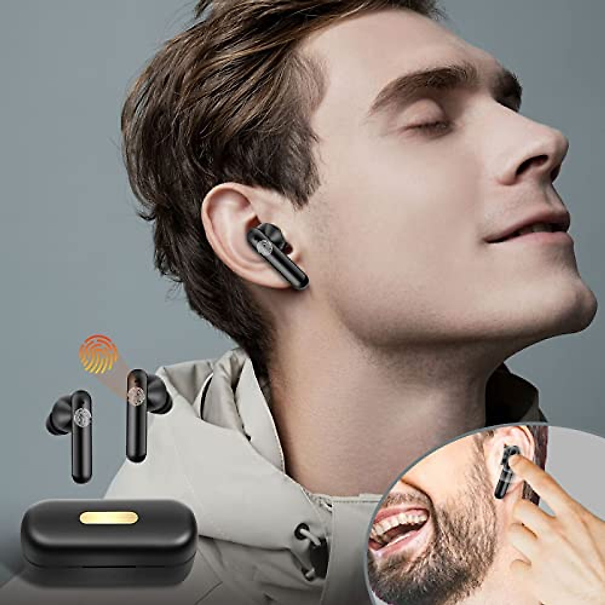 pstuiky Bluetooth 5.0 Wireless Earbuds with Charging Case Stereo Headphones Low Power Noise Reduction,Built in Mic Headset Premium Sound with Deep Bass for Sport Work 2023