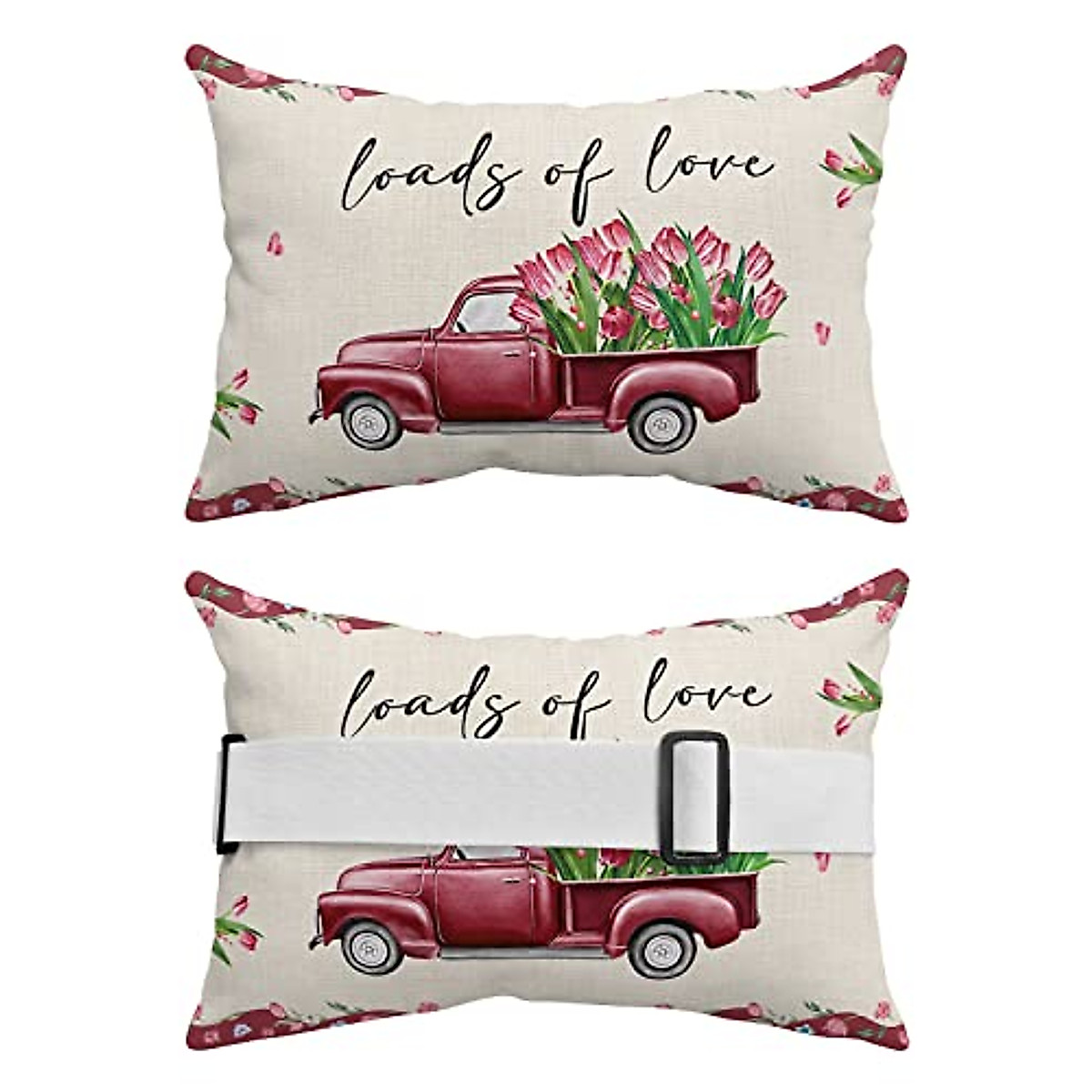 Recliner Head Pillow Ledge Loungers Chair Pillows with Insert Loads of Love Truck Tulip Flower Floral Lumbar Pillow with Adjustable Strap Outdoor Waterproof Patio Pillows for Beach Pool, 2 PCS