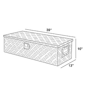 Eivojor Aluminum Stripes Plated Truck Tool Box Pick Up Truck Bed RV Trailer Toolbox Storage Organizer with Side Handles, Lock and Keys - 39" x 13" x 10",Black