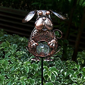 KAIXOXIN Garden Solar Lights Metal Dog Crackle Glass Globe Stake Lights,Waterproof Warm White LED Solar Path Lights (Dog-Bronze)