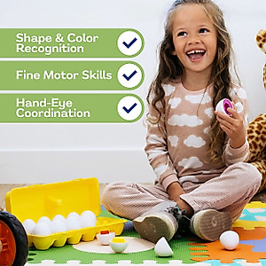 PREXTEX My First Find & Match Easter Matching Eggs w/Yellow Eggs Holder - STEM Toys Educational Toy for Kids & Toddlers to Learn About Shapes & Colors Easter Gift - First Easter Toy Eggs for Toddlers