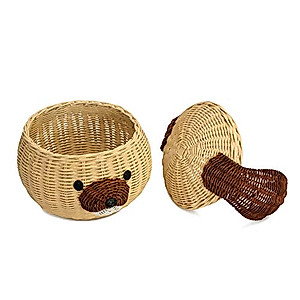 G6 COLLECTION Dog Rattan Storage Basket with Lid Decorative Bin Home Decor Hand Woven Shelf Organizer Cute Handmade Handcrafted Gift Art Decoration Artwork Wicker Puppy (Dog Head)