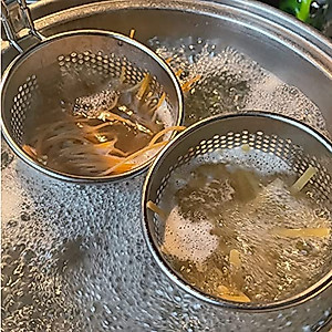 Lawei 3 Packs Mesh Pasta Basket with Wooden Handle Stainless Steel Mesh Spider Strainer for Pasta, Noodles, Dumpling