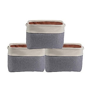 kamuavni 3 Pack Fabric Storage Basket Collapsible Fabric Storage Cubes Organizer with Handles Rectangle Cotton And Linen Storage Bins For Closet/Nursery/Bathroom/Kids Room 15*10.2*9.5Inch, Beige gray