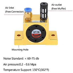 G 1/4'' Pneumatic Turbine Vibrators Silent Golden Industrial Vibrator for Hopper Golden GT-20 Free Muffler