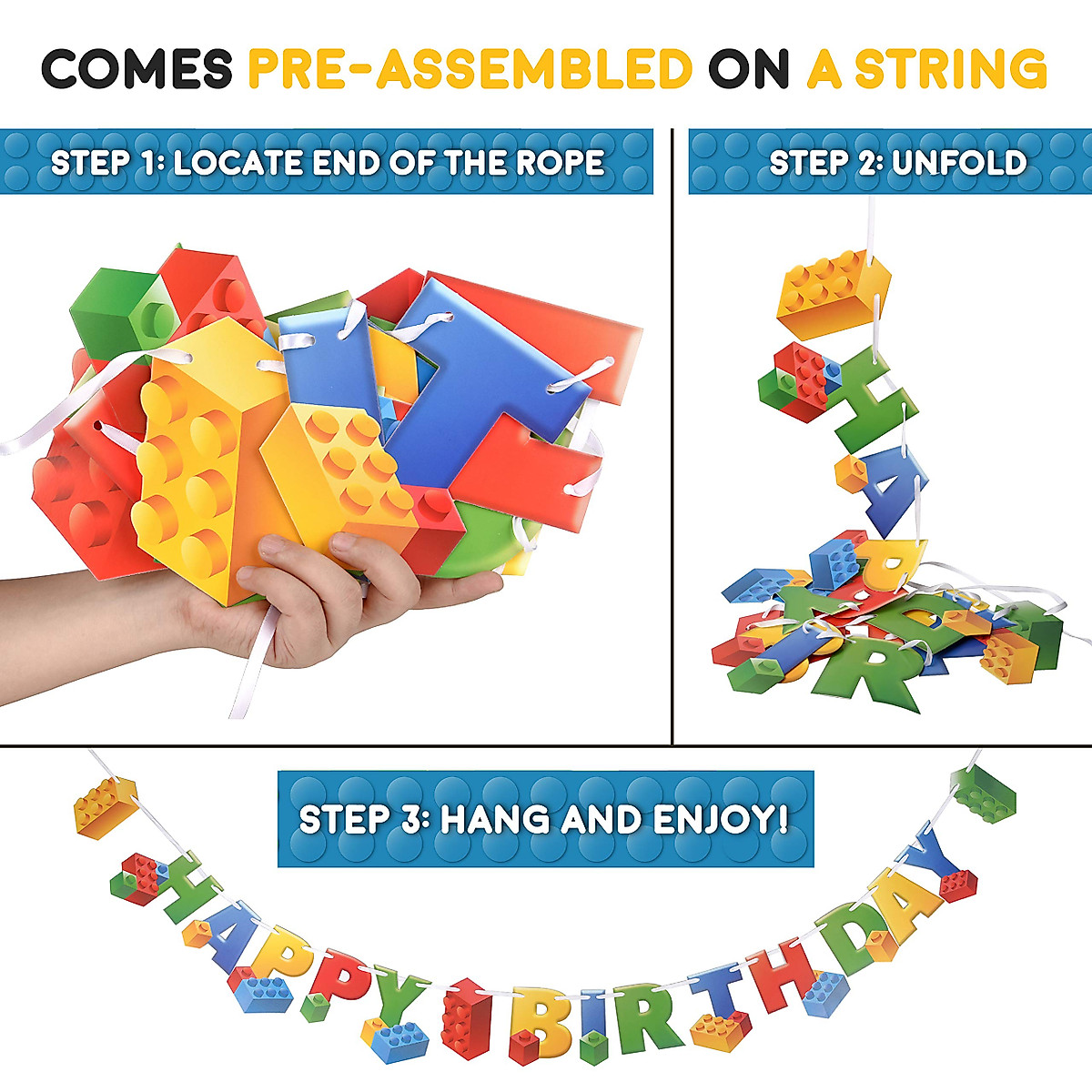 Building Block Birthday Party Supplies Banner by Aliza | Baby Boy Toddler Kids Birthday Decorations – Huge 7-feet Long Brick Themed Birthday Decor – The Perfect Decoration for Your Party