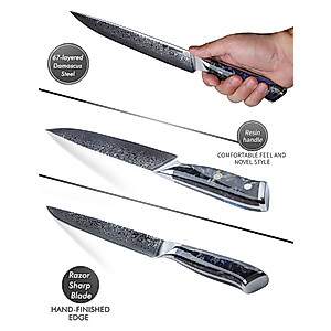 SANMUZUO Carving Knife - 9 inch Slicing Knife- Xuan Series - VG10 Damascus Steel Kitchen Meat Cutting Knife - Resin Handle (Starry Black)