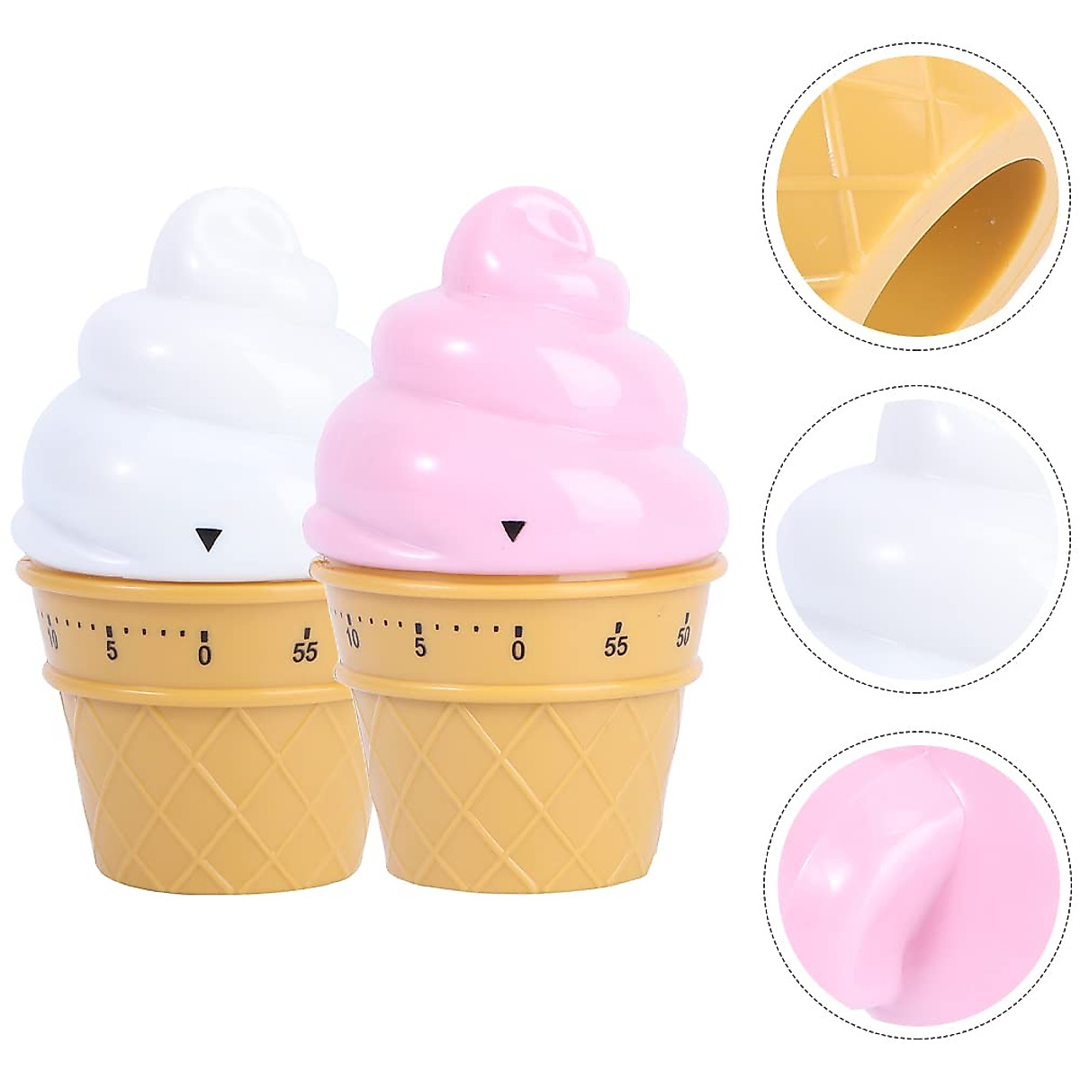 LUOZZY 2Pcs Cartoon Timer Plastic Mechanical Timer 60 Minutes Ice Cream Timer Countdown Clock Supply - Pink + White