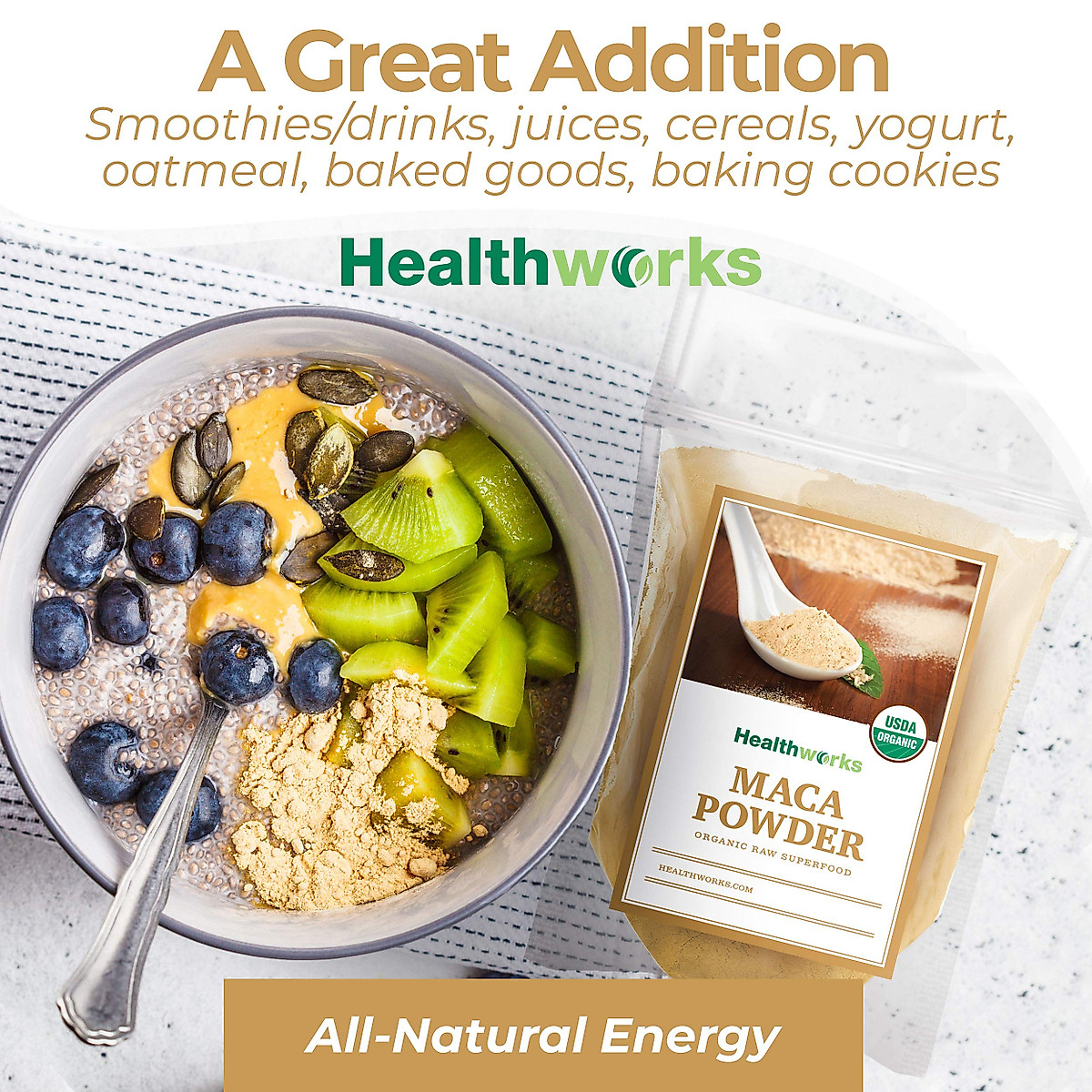 Healthworks Maca Powder Raw (32 Ounces / 2 Pounds) | Certified Organic Flour Use | Keto, Vegan & Non-GMO | Premium Peruvian Origin | Breakfast, Smoothies, Baking & Coffee