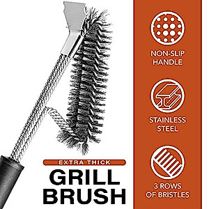 ERNITERTY BININBOX Grill Cleaning Brush - Stainless Steel BBQ Cleaner Brush & Scraper, Sturdy Woven Wire Bristles & Nonslip Handle, Weber Gas/Charcoal Grill Cleaning Tool, Black