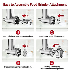 Metal Food Grinder Attachment for KitchenAid Stand Mixers, Kitchen aid Meat Grinder Included 3 Sausage Stuffer Tubes, 4 Grinding Plates, 2 Grinding Blades, Kubbe Meat Processor Accessories