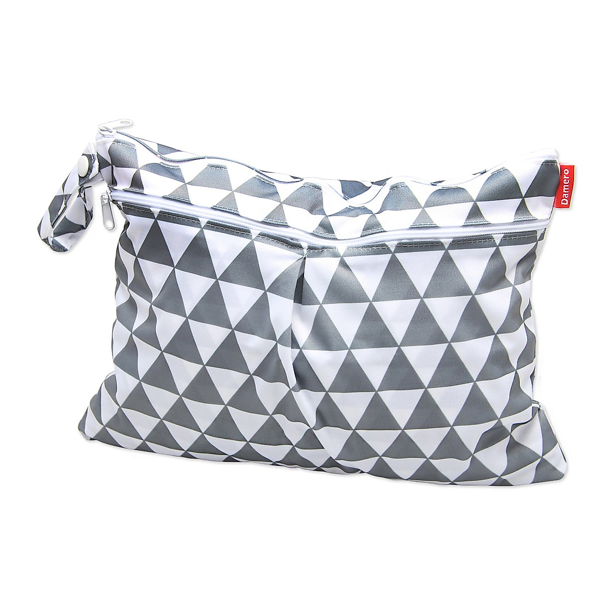 Damero 2pcs Travel Wet and Dry Bag with Handle for Cloth Diaper, Pumping Parts, Clothes, Swimsuit and More, Easy to Grab and Go (Small, Gray Triangle+ Gray Dots)