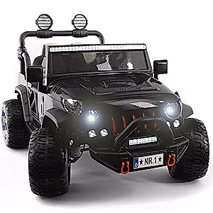 2024 Two (2) Seater Ride On Kids Car Truck w/Remote | Large 12V Battery Licensed Kid Car to Drive 3 Speeds, Leather Seat, MP3 Music by Bluetooth, FM Radio, Rubber Tires in Black