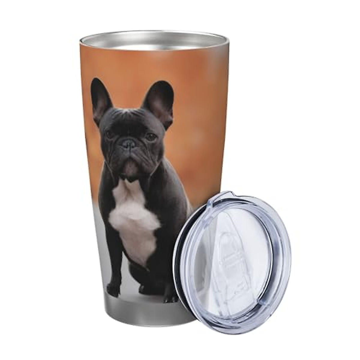 NHJKLWQSZ French Bulldog 20oz Stainless Steel Tumbler With Lid And Straw, Double Wall Vacuum Insulated Coffee Mug Travel Cups Leak-Proof Lid For Hot And Cold Drinks, Metal Straws And Brush