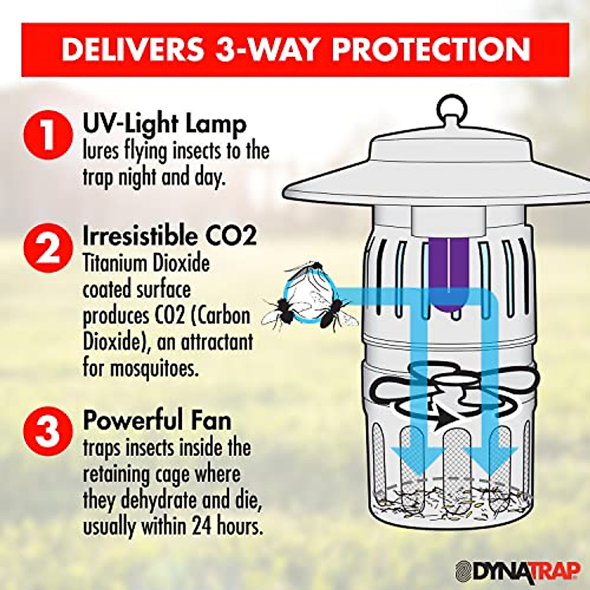 DynaTrap DT1050-TUNSR Mosquito & flying Insect Trap – Kills Mosquitoes, Flies, Wasps, Gnats, & Other Flying Insects – Protects up to 1/2 Acre