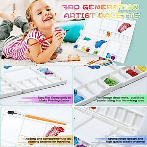 Junreox Watercolor Palette, Large Watercolor Palette with 24 Wells and 5 Mixing Areas, Premium Paint Pallet with Lid, Folding Paint Tray, Plastic Painting Palette with Thumbhole