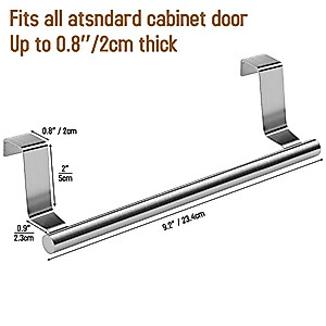 Stainless Steel Over The Door Towel Rack-Towel Holder Hang on Cabinet or Door for Kitchen, Bathroom, Laundry，Office -Holds Hanging Towels, Hand Towels,Dish Towel- 2 Pack (Silver)