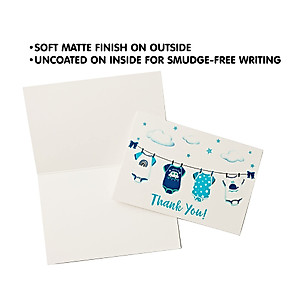 All Ewired Up 50 Boxed Set Clothesline Onesie Boy Thank You Cards for Baby Shower with Designed Envelope and Matching Seals