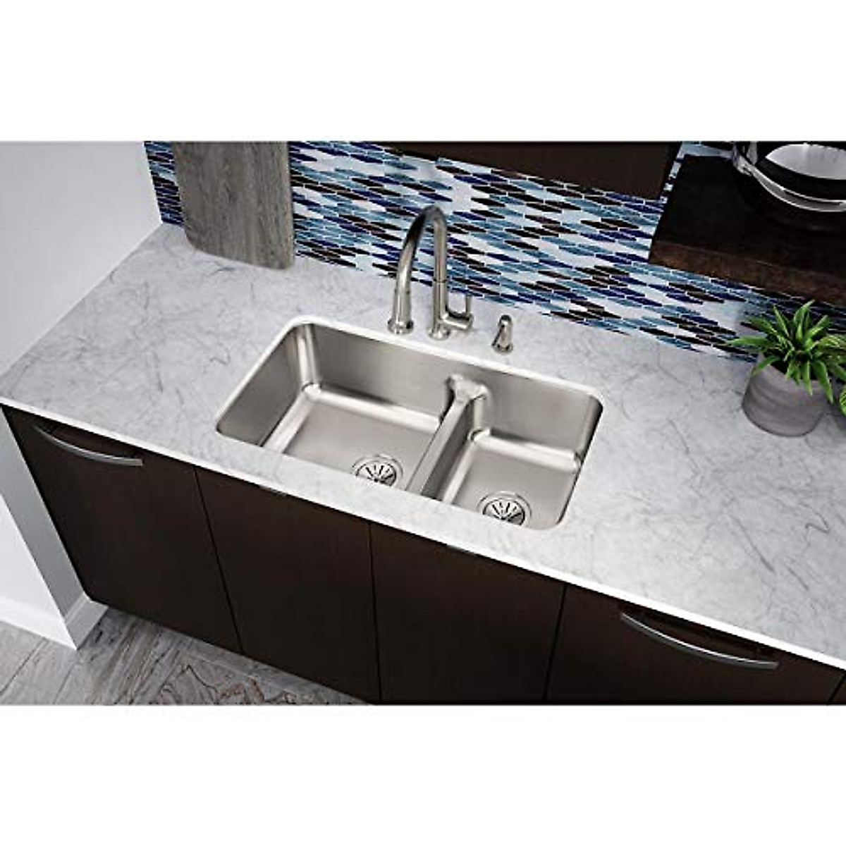 Elkay ELUHAQD32179 Lustertone Classic 40/60 Double Bowl Undermount Stainless Steel Sink with Aqua Divide