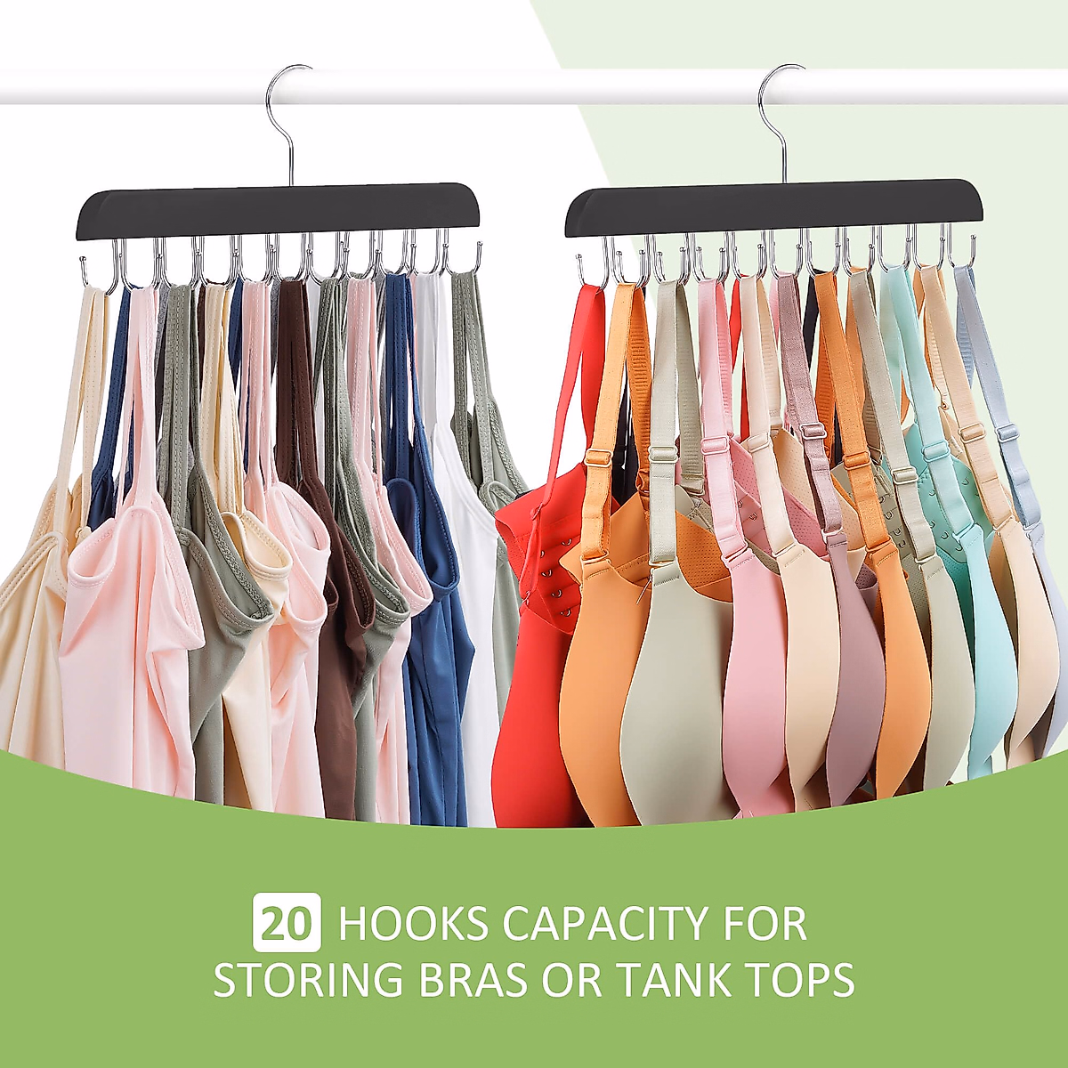 OMHOMETY Bra Hanger for Closet, Tank Top Hanger 20 Hooks Capacity Sturdy Wood Space Saving Hanger Sport Bras Holder, Closet Organizers and Storage, Black 1 Pack